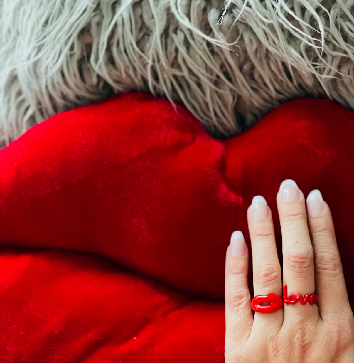 Red Crushed Velvet Lip Shaped Pillow