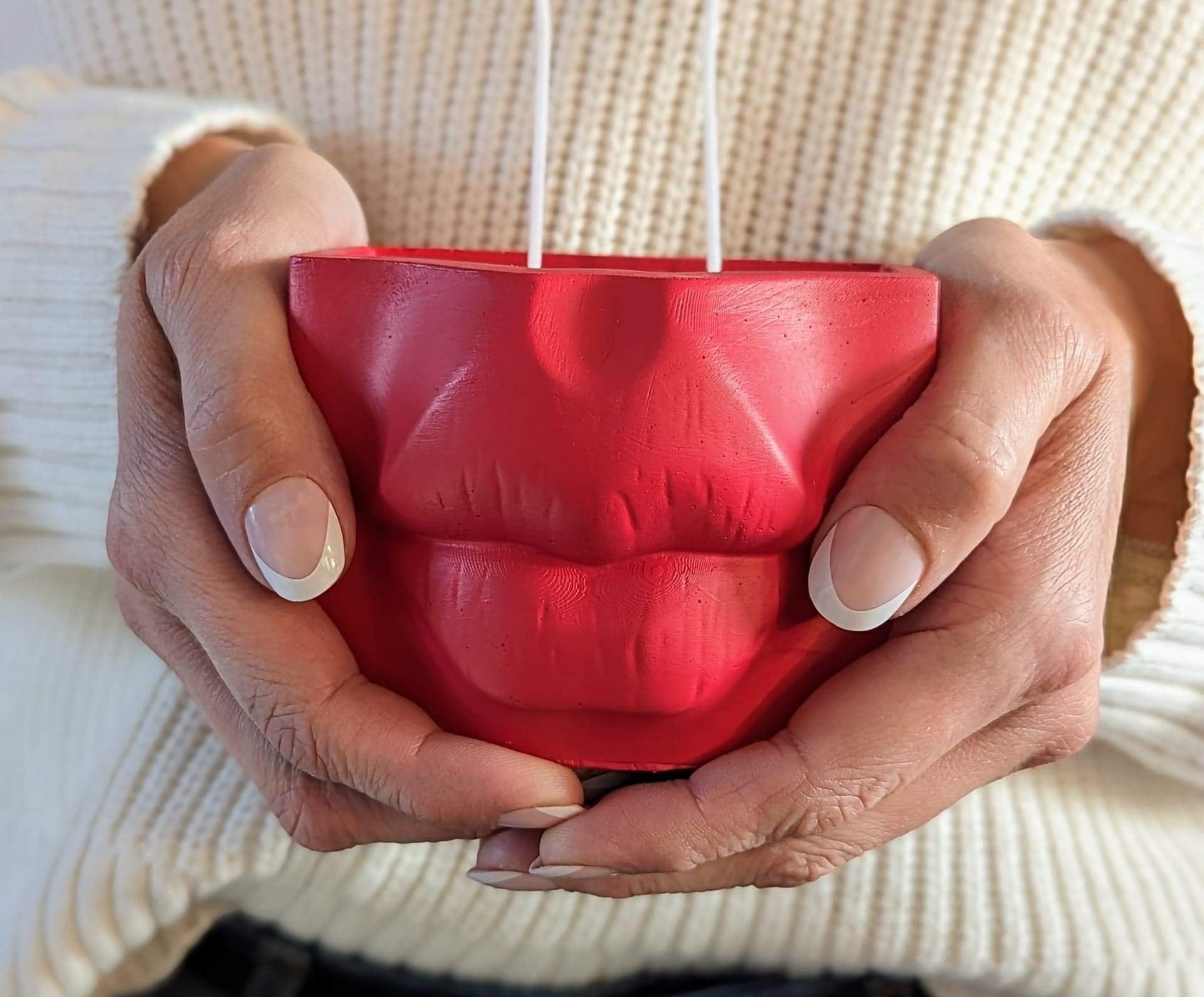 Pout Lip cement vessel with hand poured soy candle